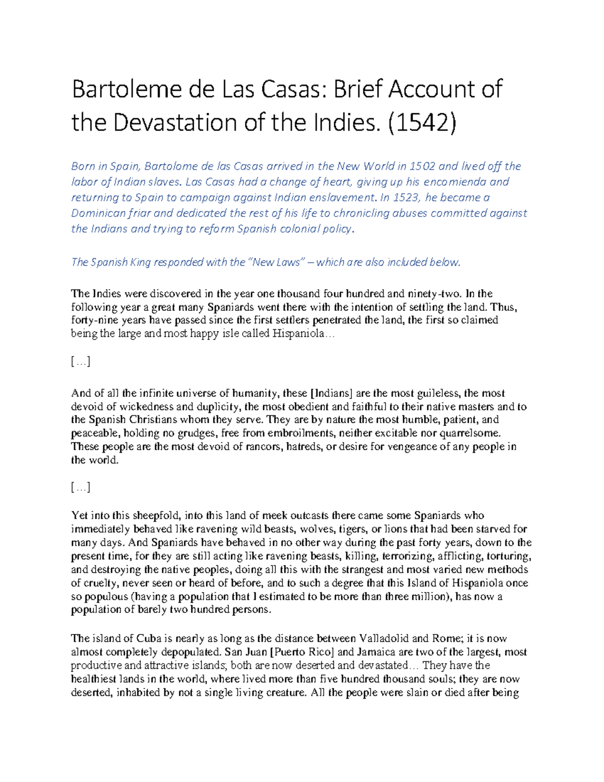 De Las Casas - this is - Bartoleme de Las Casas: Brief Account of the ...