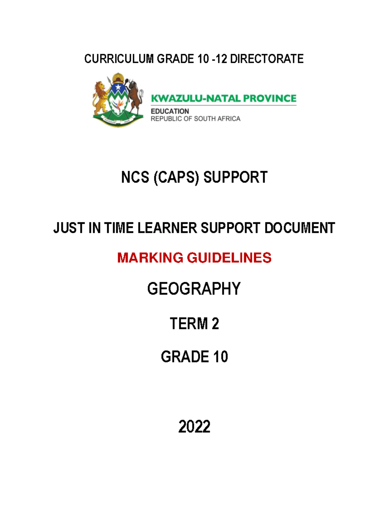 2022 Grade 10 Term 2 JIT Solutions 1 - CURRICULUM GRADE 10 - 12 DIRECTORATE NCS (CAPS) SUPPORT ...