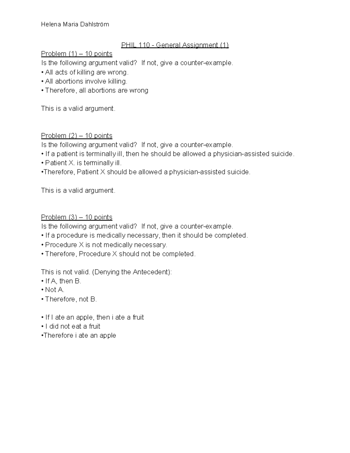 Annotated-PHIL 110 - General Assignment - Helena Maria Dahlström PHIL ...