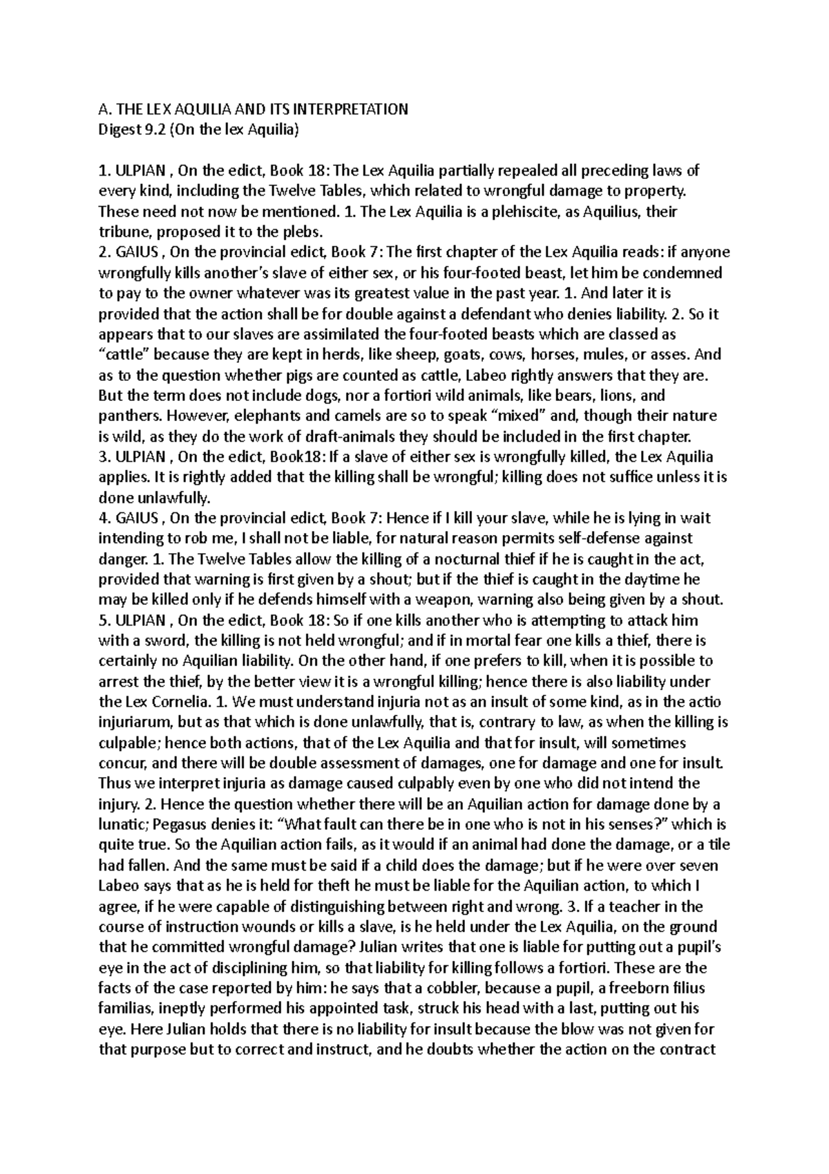 1 Lex Aquilia, infamia - Roman law text on torts - A. THE LEX AQUILIA ...