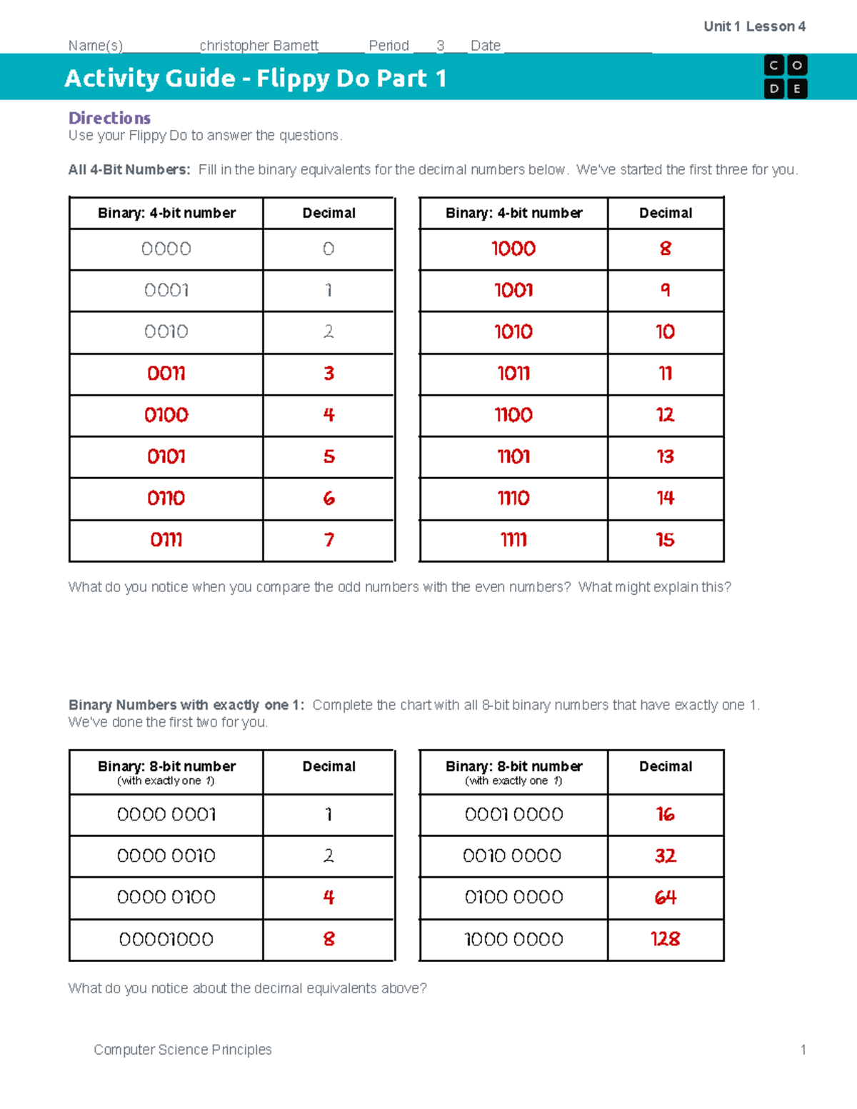 Copy of Activity Guide - Flippy Do Pt 1 - Uni - Unit 1 Lesson 4 Name(s ...