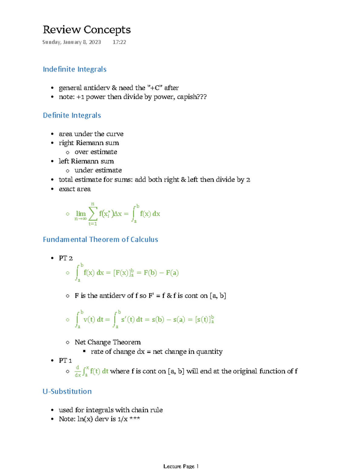Calc Week 1 - 2 Outlines - Outline of a review of basics and some ...