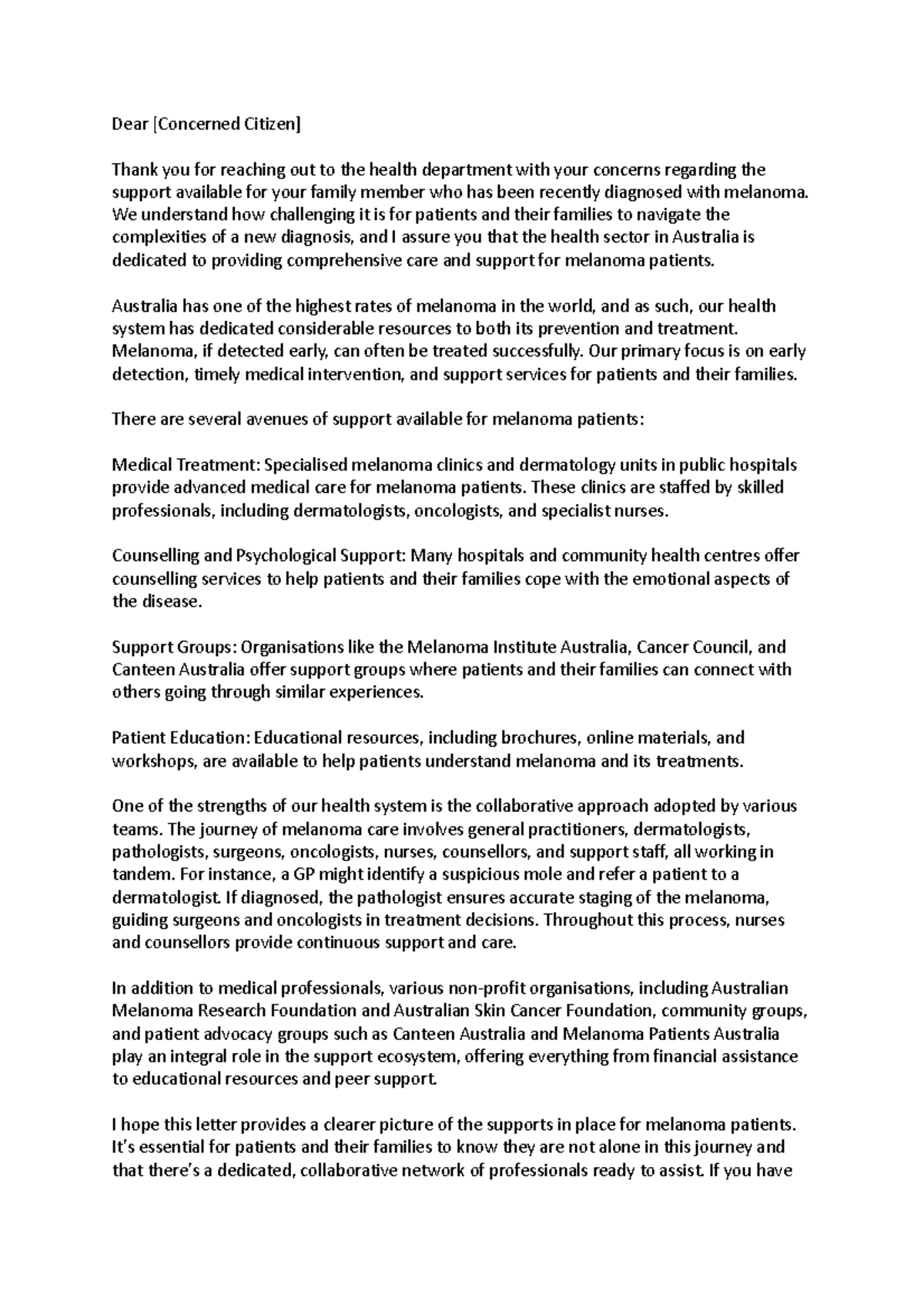 individual letter A2 - Dear [Concerned Citizen] Thank you for reaching ...