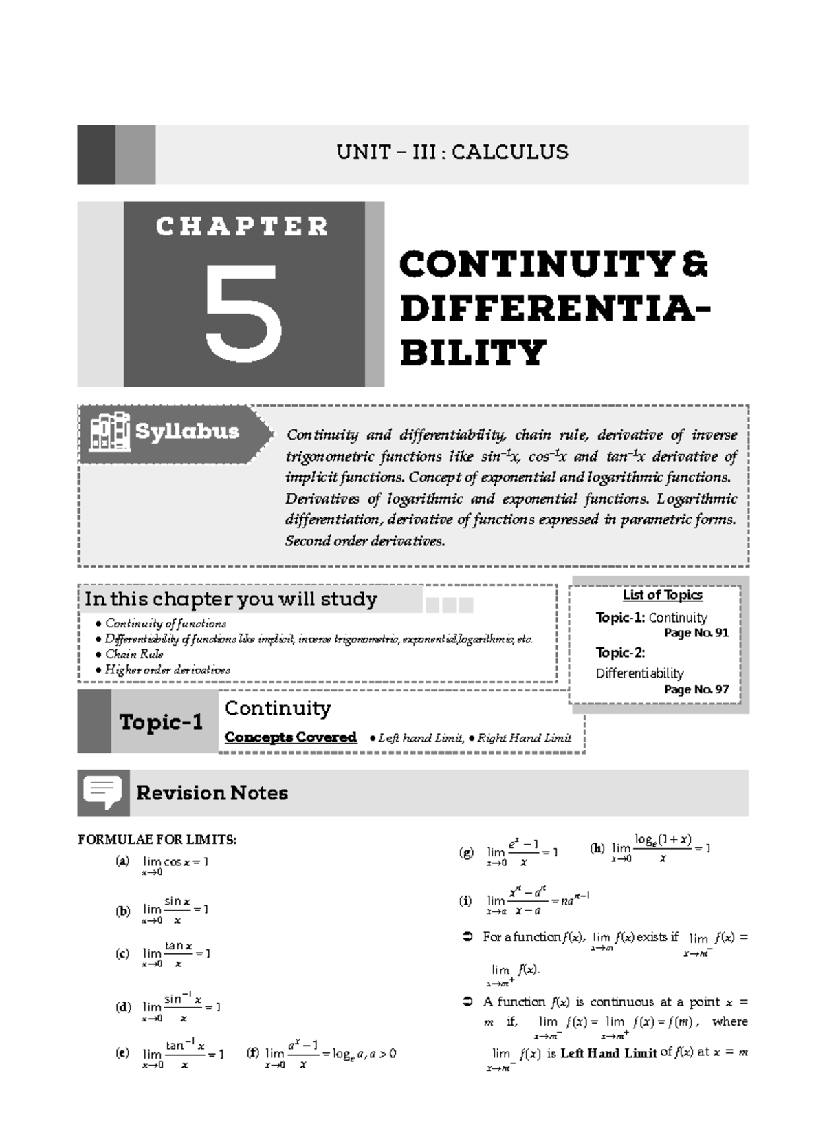 5. Continuity Differentiability - UNIT – III : CALCULUS CONTINUITY & DIFFERENTIA- BILITY - Studocu