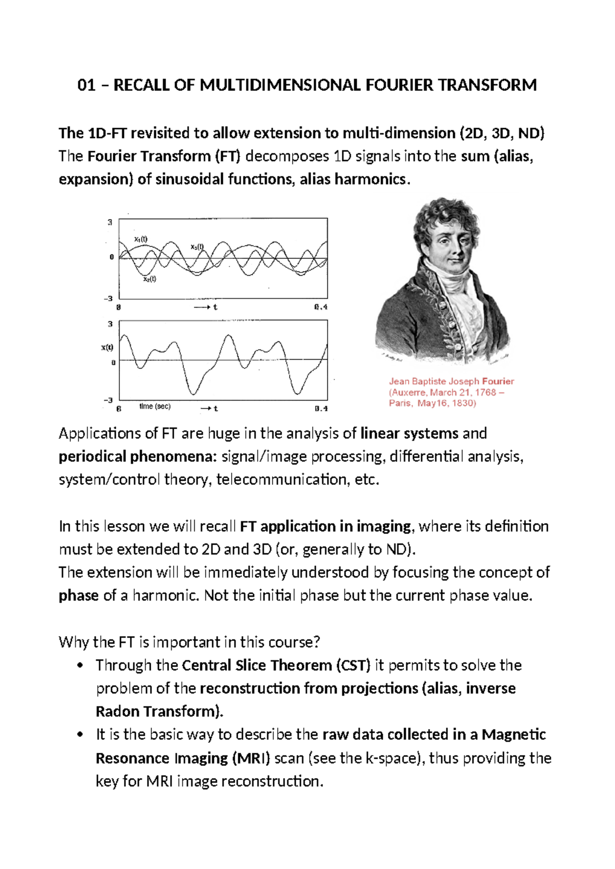 01 – Recall OF Multidimensional Fourier Transform 2023 - 01 – RECALL OF ...