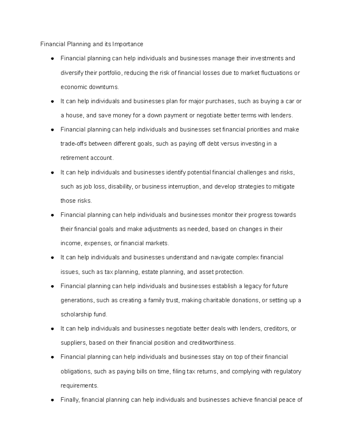 Financial Planning and its Importance Note 3 - Financial Planning and ...