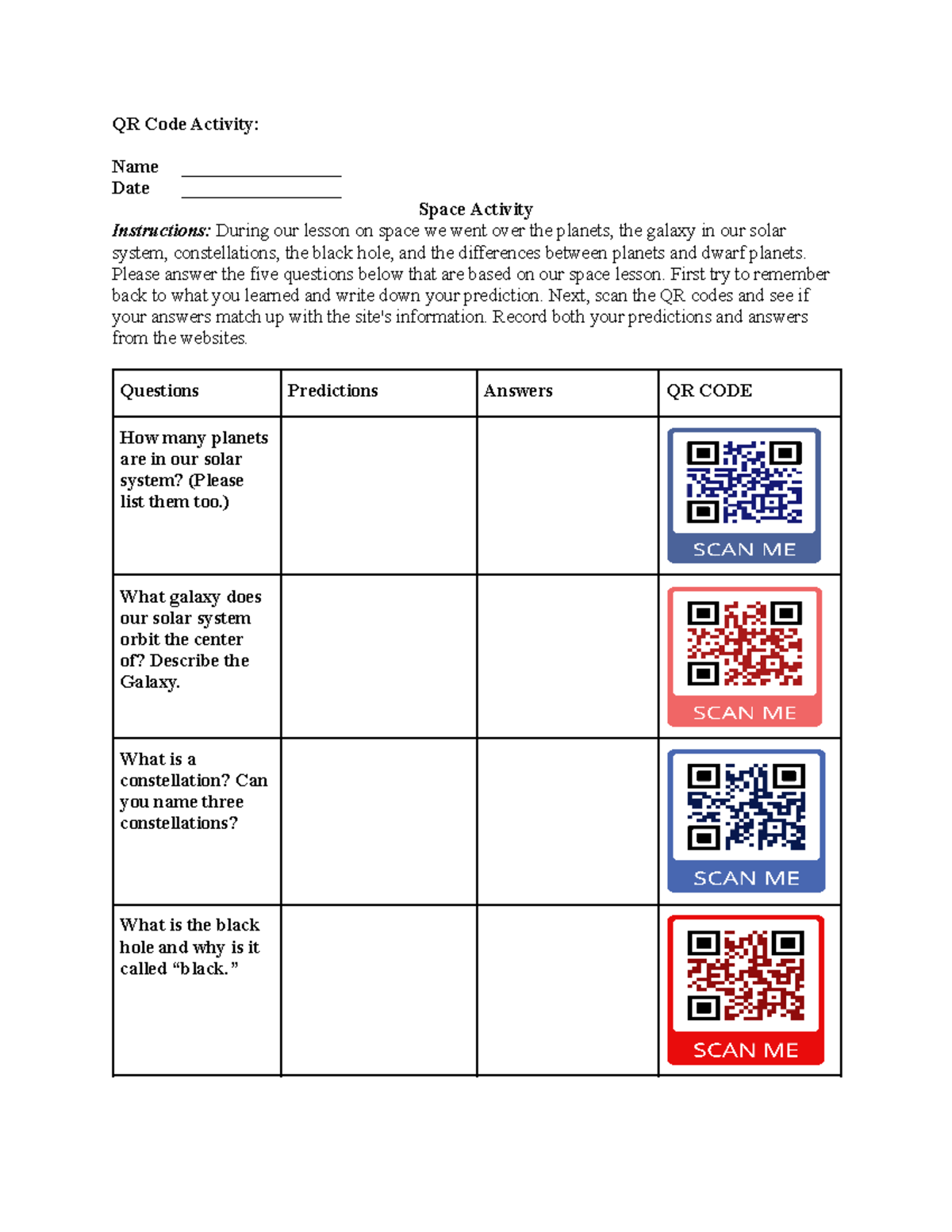 Interactive Assignment Symbalo - QR Code Activity: Name ...