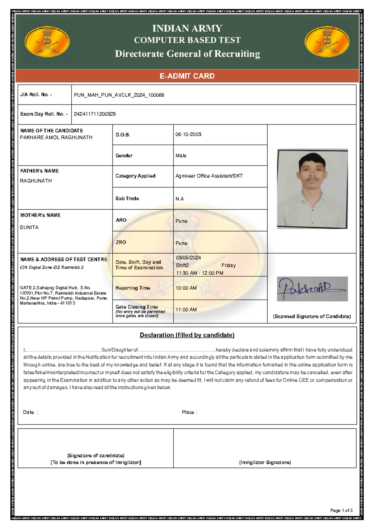 Admit Card-1 - INDIAN ARMY INDIAN ARMY INDIAN ARMY INDIAN ARMY INDIAN ...