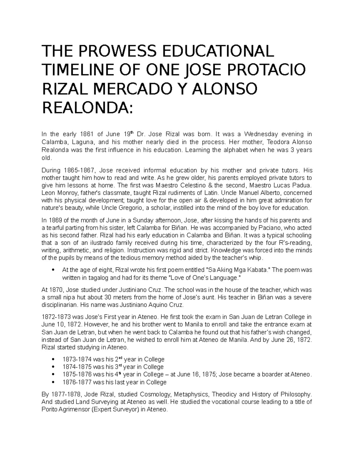 THE- Prowess- Educational- Timeline-OF-ONE-JOSE- Protacio- Rizal ...