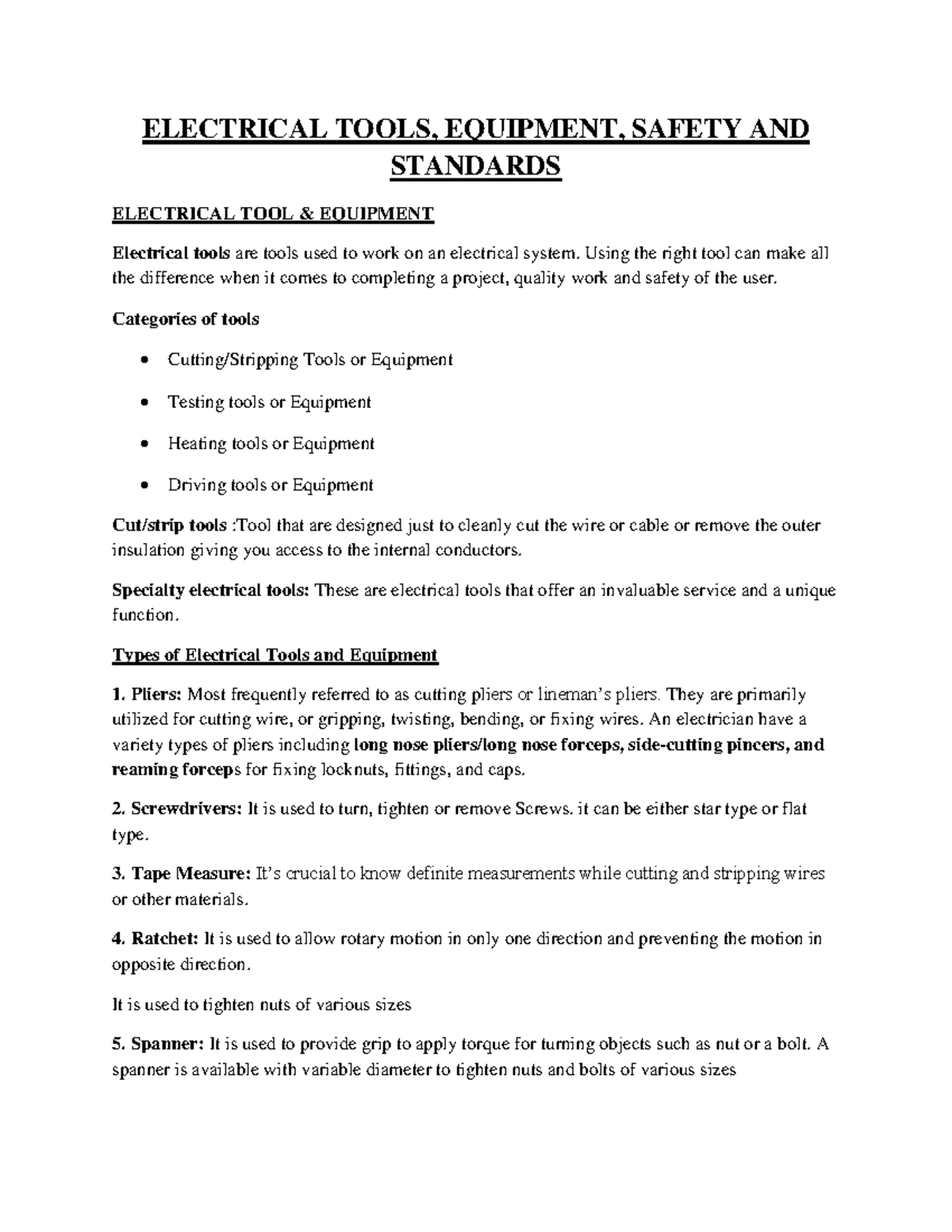 Electrical Tool, safety, standards and regulaton final - ELECTRICAL ...