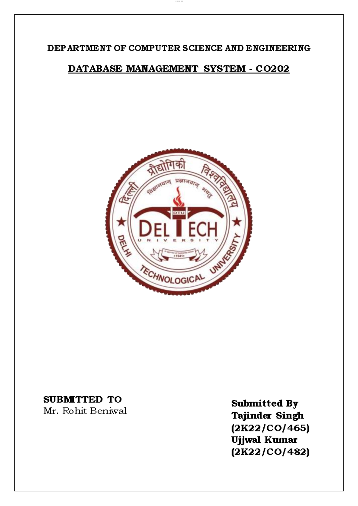 Blood Bank DBMS Project PDF File - ####### DEPARTMENT OF COMPUTER SCIENCE AND ENGINEERING ...