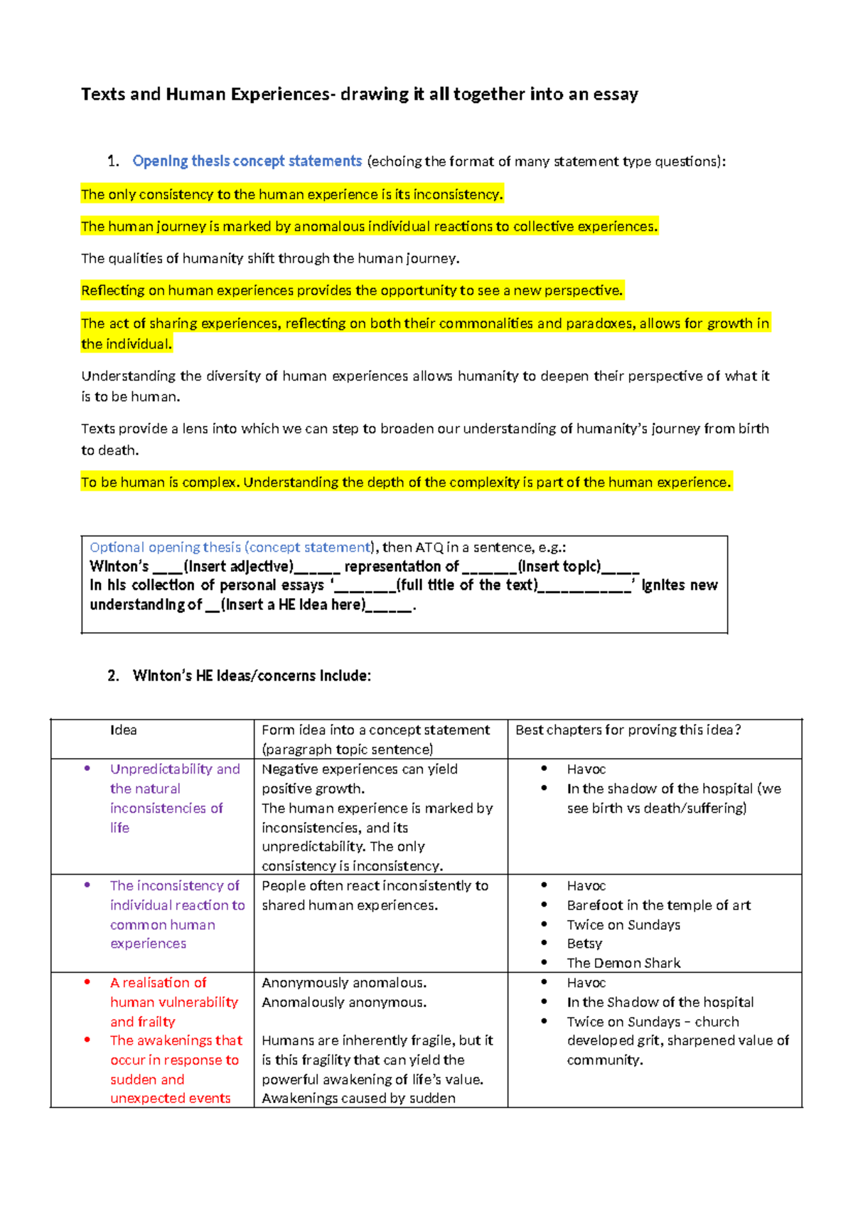 14c. Summarising and essay writing - Texts and Human Experiences ...