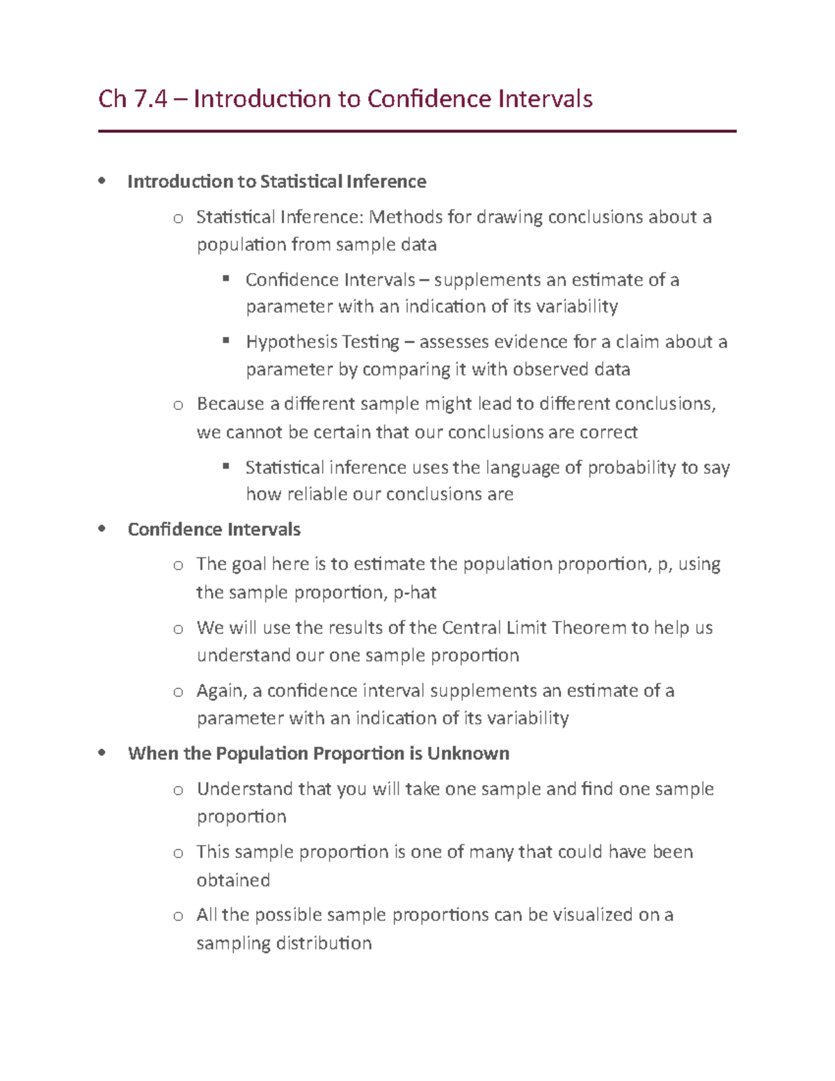 Ch 7.4 - intro to confidence intervals - Ch 7 – Introduction to ...