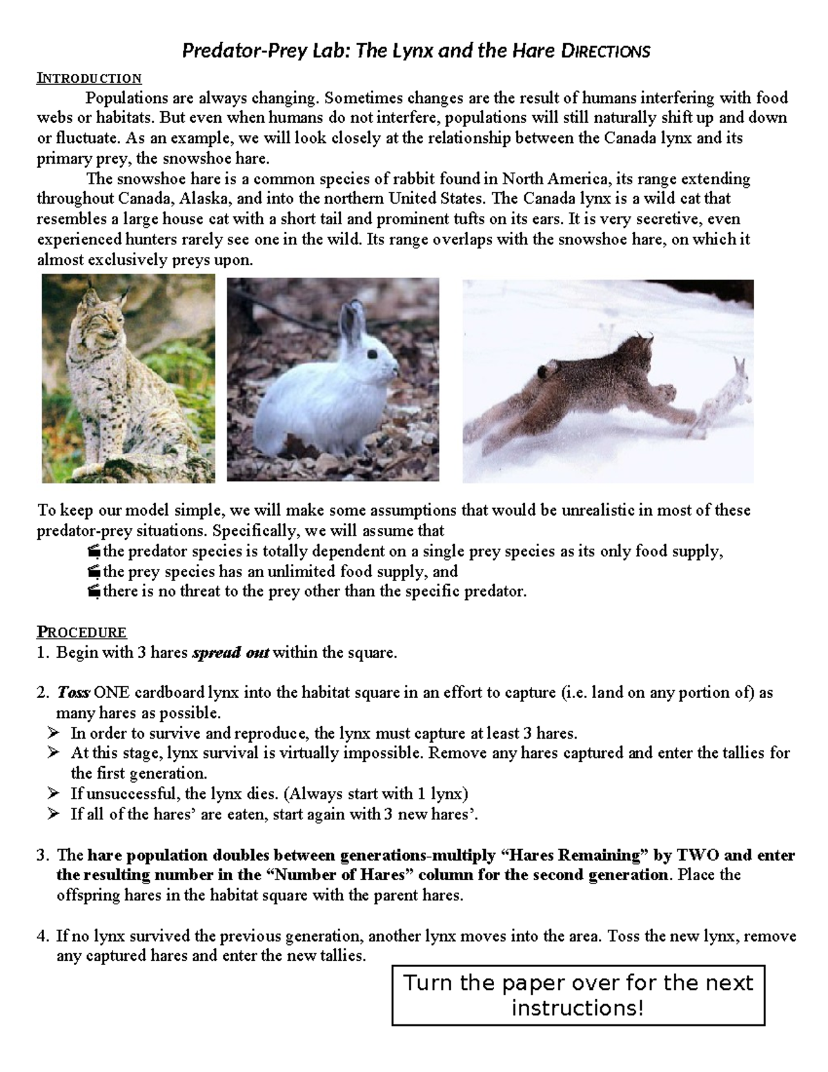 Lynx Lab - Predator-Prey Lab: The Lynx and the Hare DIRECTIONS ...