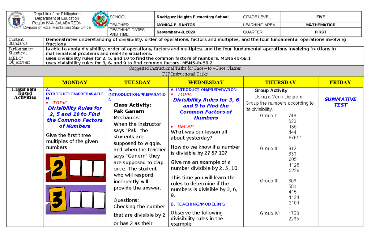 WLP MATH-5 WEEK-2 Q1 - LESSON PLAN - Republic of the Philippines ...