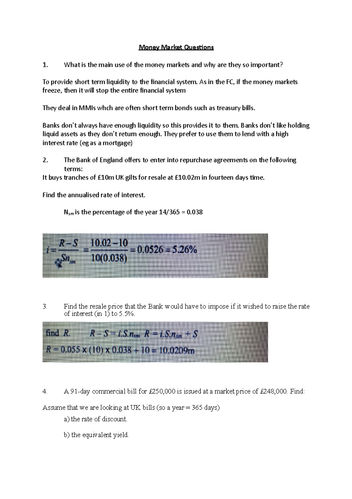 Money Market Questions - Money Market Questions What is the main use of ...