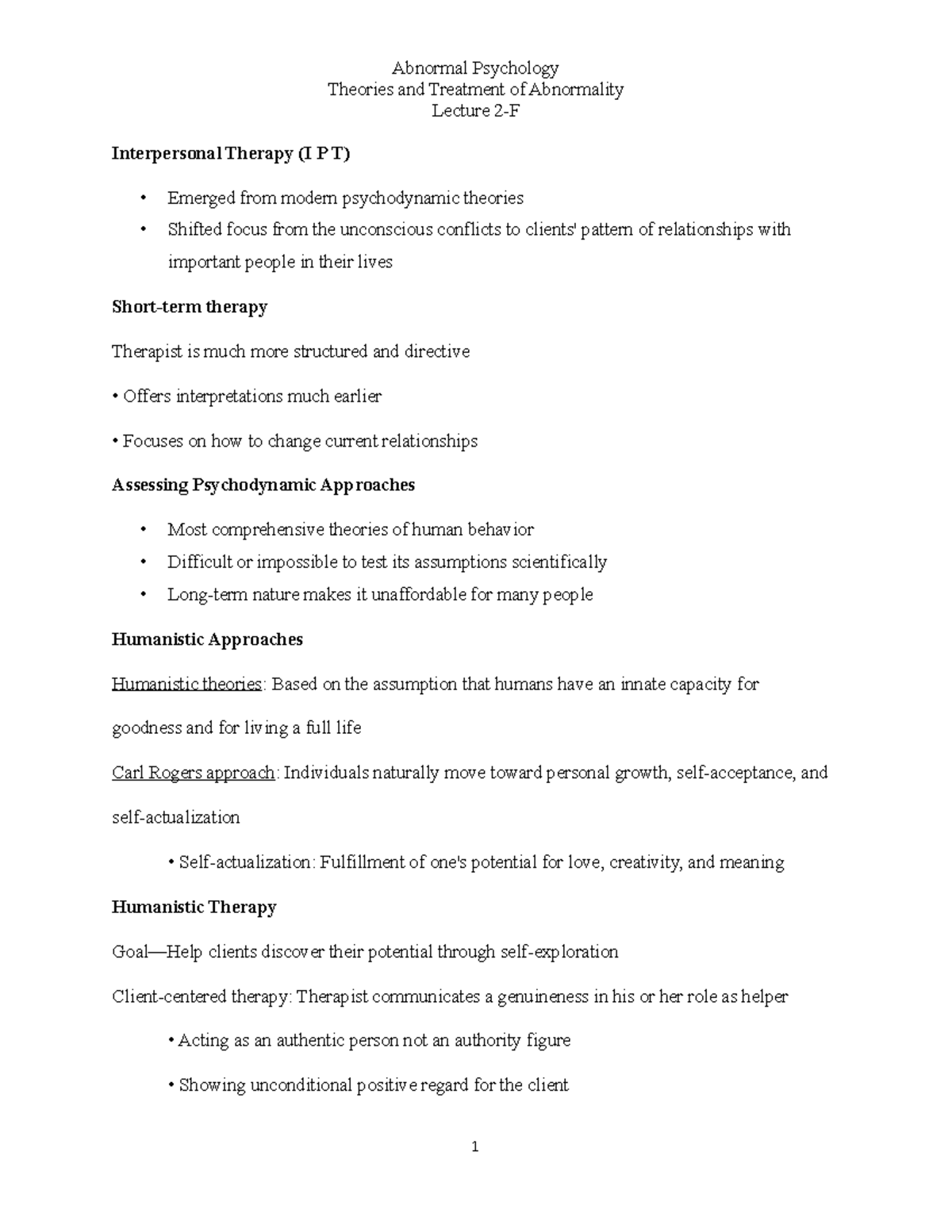 Abnormal-PSYC Theories and Treatment of Abnormality Lecture 2F ...