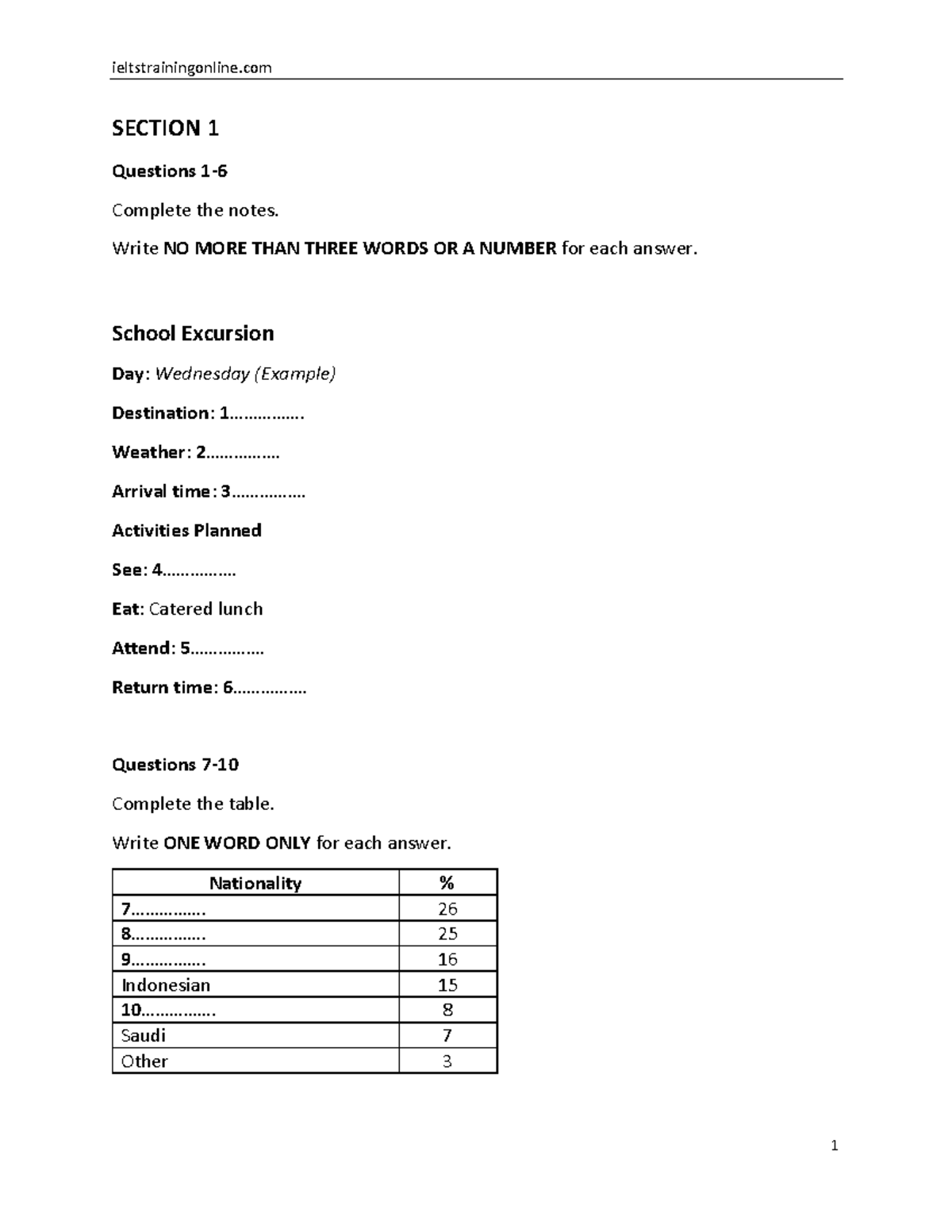 Ielts Recent Actual Test With Answers Practice Test 01 - SECTION 1 ...
