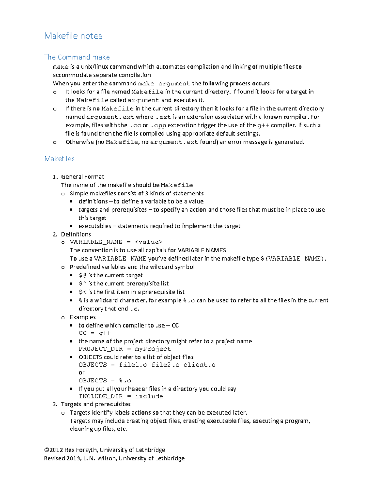 Ref-Makefile - How to make a Makefile - Makefile notes ©2012 Rex ...