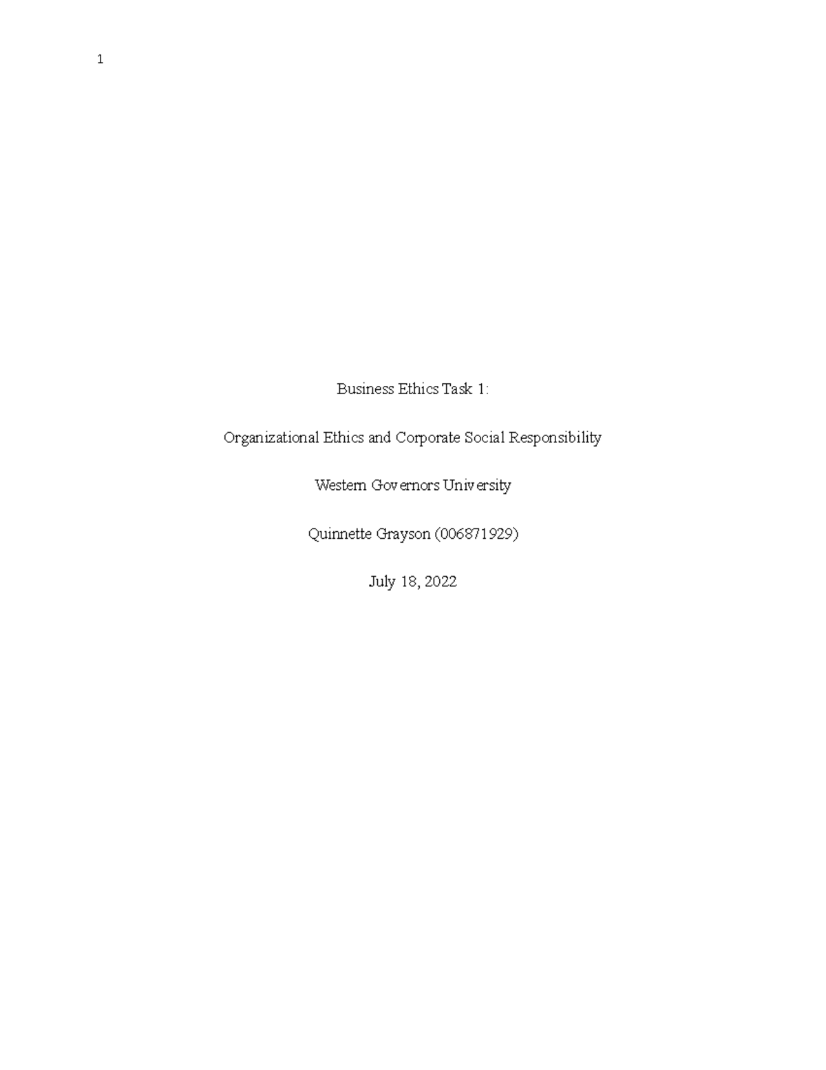 C717 Task 1 Template - N/a - Business Ethics Task 1: Organizational ...