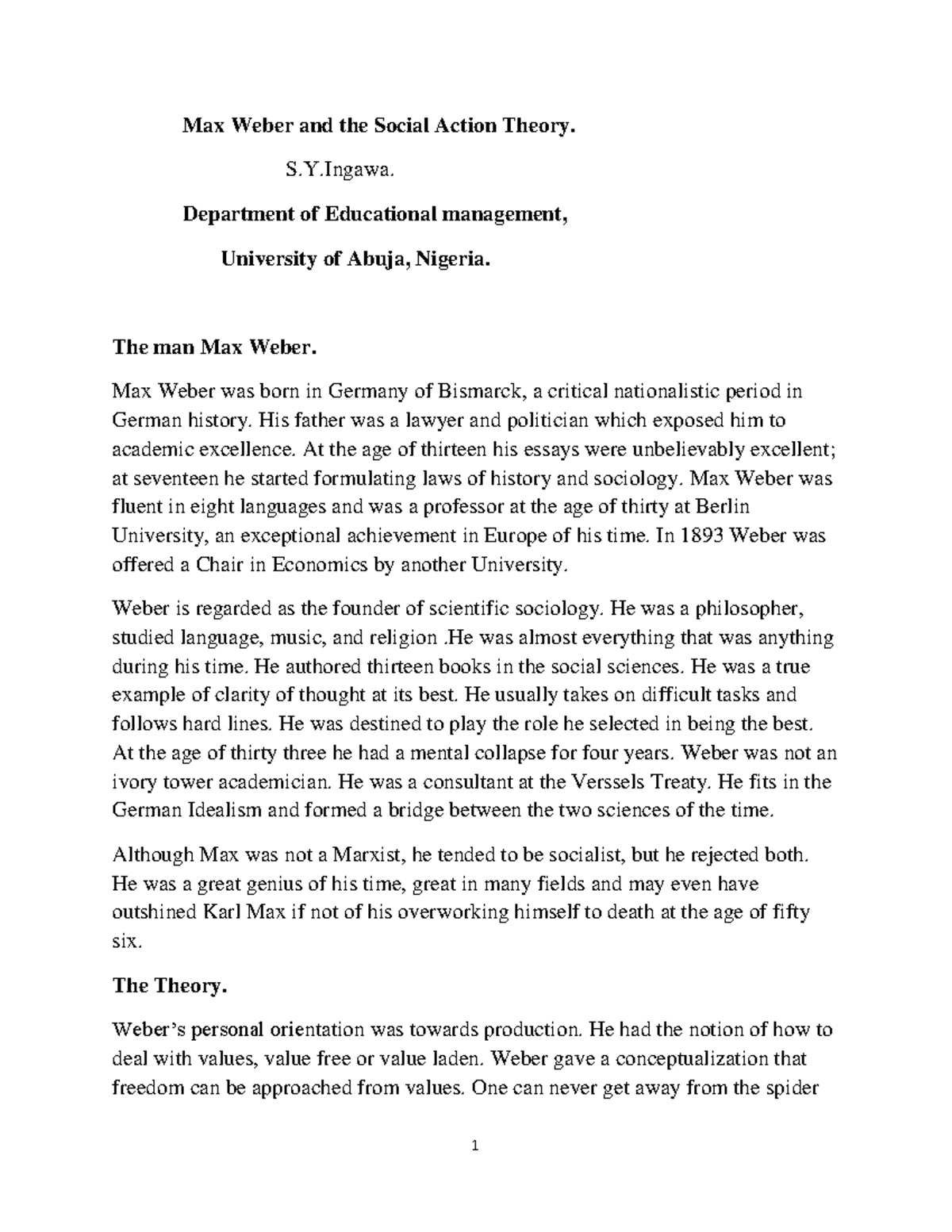 Max Weber and the Social Action Theory - Sociological Thinkers II ...