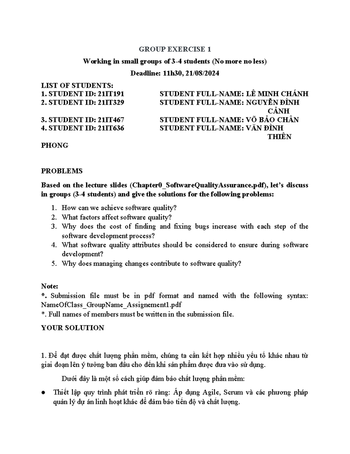 Group Exercise 1 - Homework - GROUP EXERCISE 1 Working in small groups ...