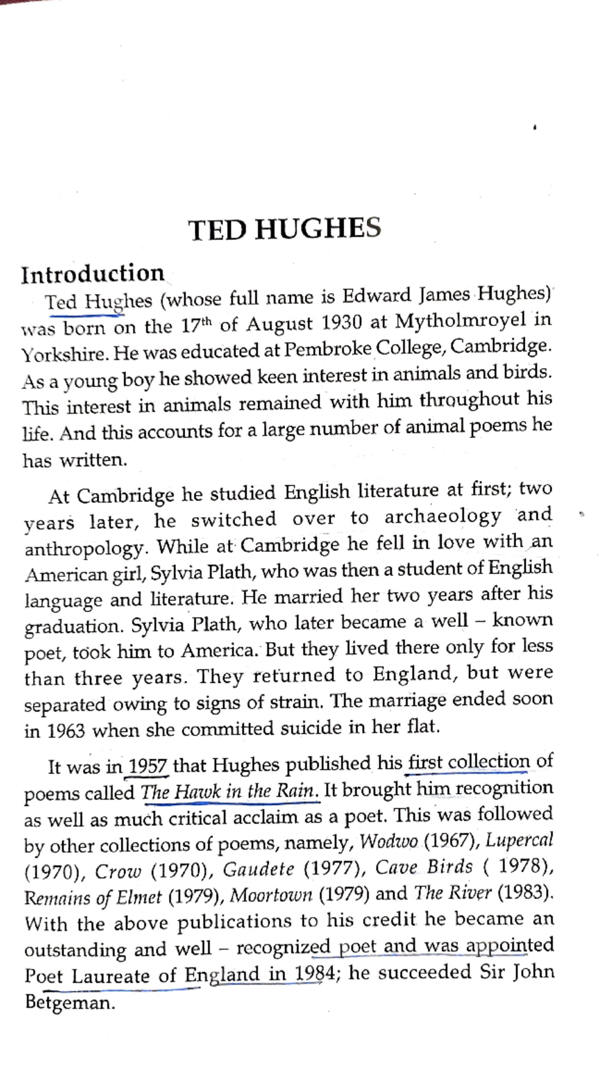 Thought Fox - TED HUGHES Introduction ####### Ted Hughes (whose full ...