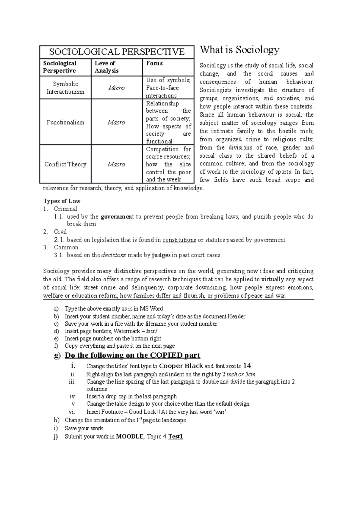 Test 9 March 2020, questions and answers - What is Sociology Sociology ...