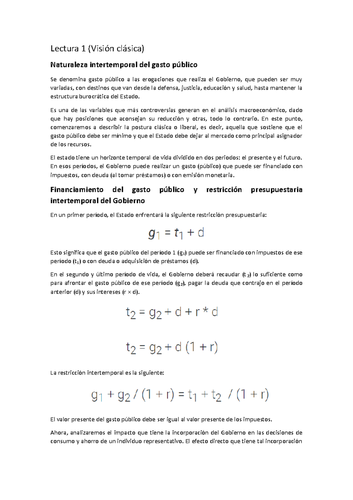 Economia M3 - Resumen M3 - Lectura 1 (Visión clásica) Naturaleza ...