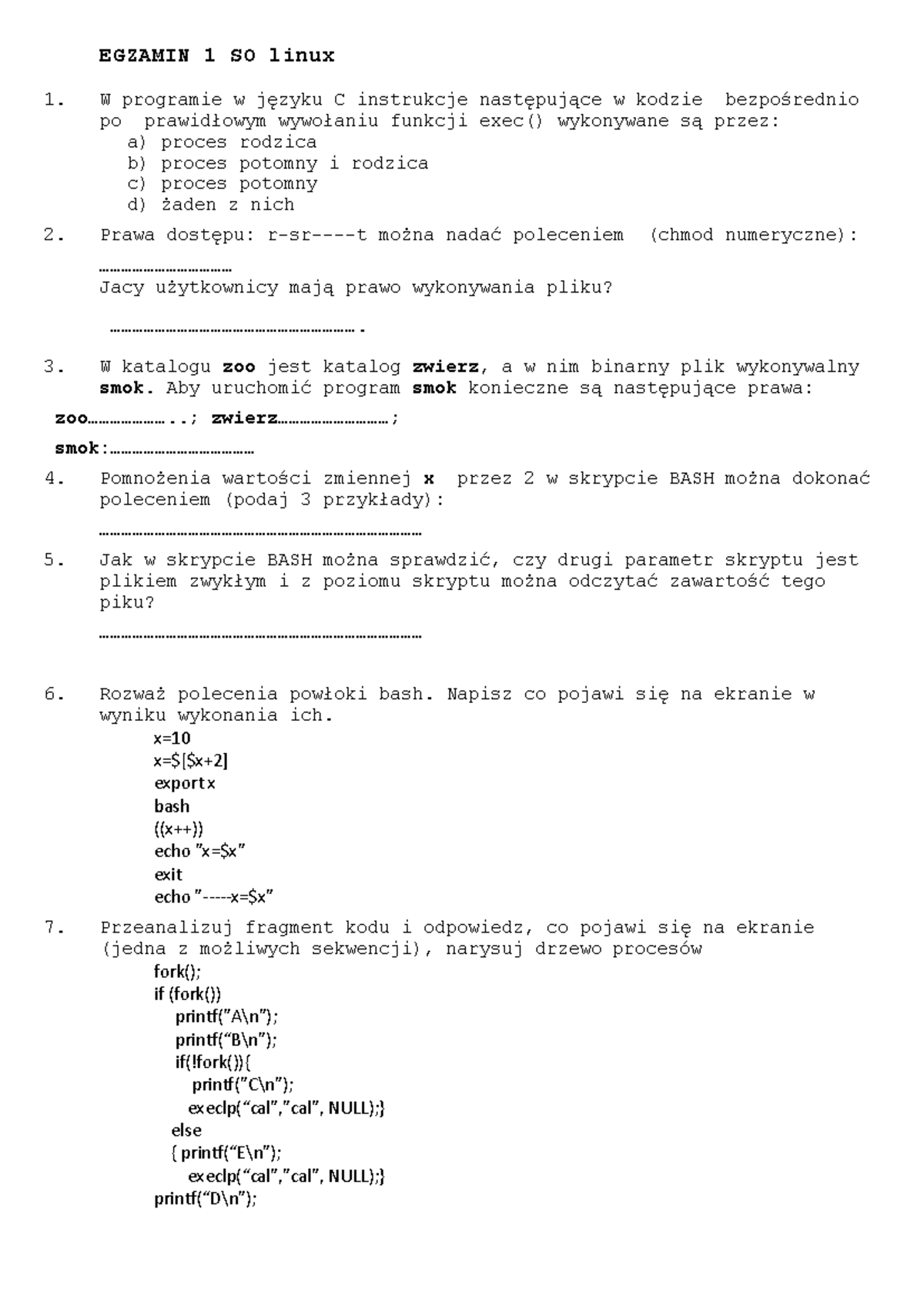 Egzamin 1 - yooo - EGZAMIN 1 SO linux W programie w języku C instrukcje ...