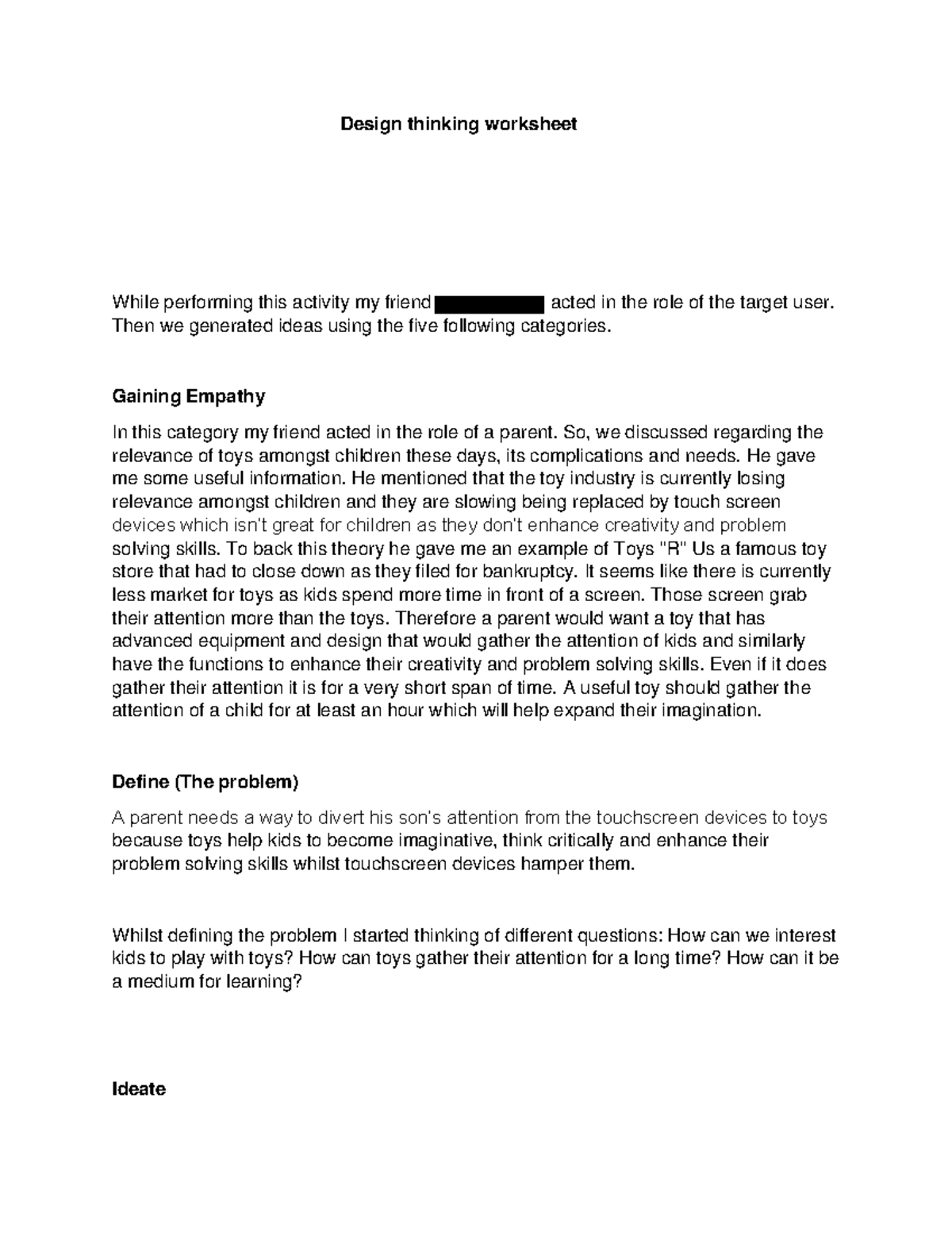 Sample 1 - Design thinking worksheet While performing this activity my ...