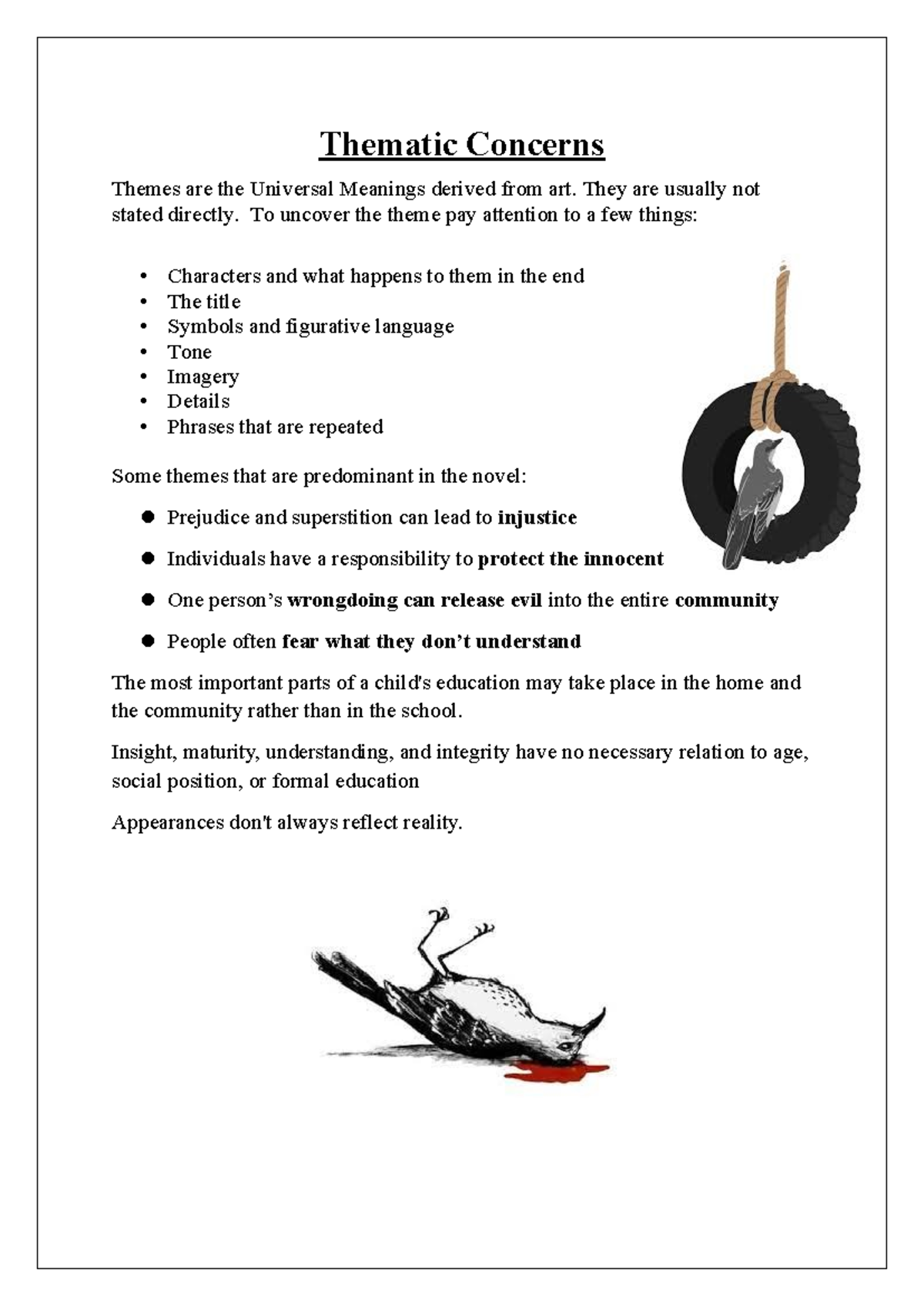 Thematic Concerns - Theme notes on to kill a mockingbird - Thematic ...