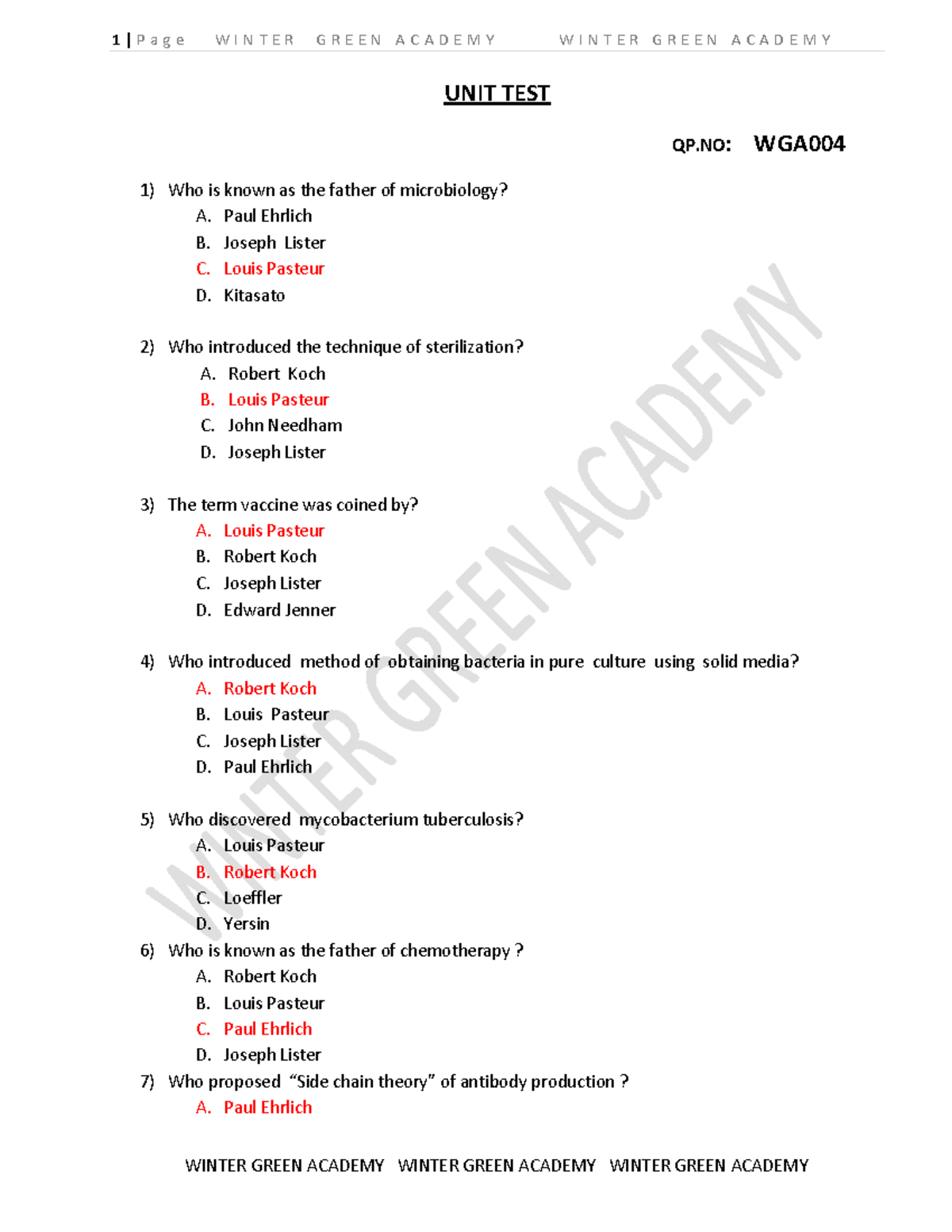 TEST 4 Answer KEY BSC MEDICAL LAB TECHNOLOGY UNIT TEST QP WGA Who test-4-answer-key-bsc-medical-lab-technology-unit-test-qp-wga-who