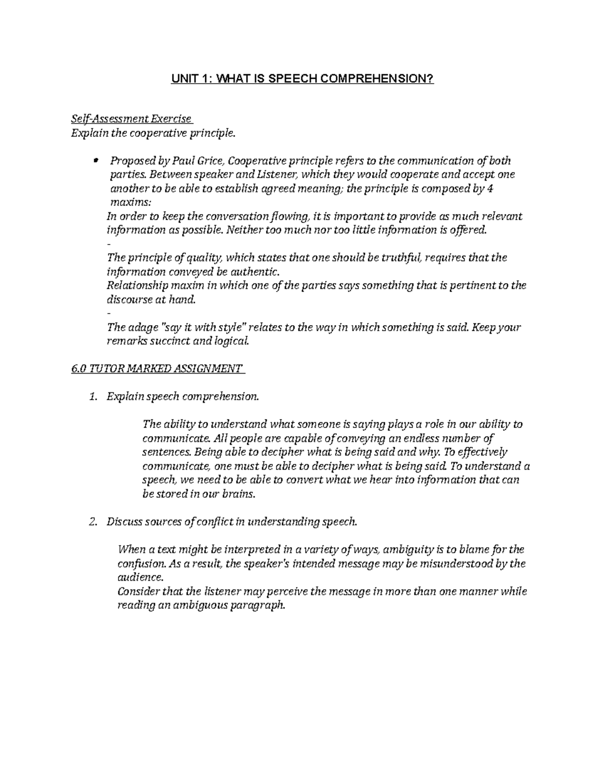 Special Topics in English Unit 1 - Speech Comprehension - UNIT 1: WHAT ...