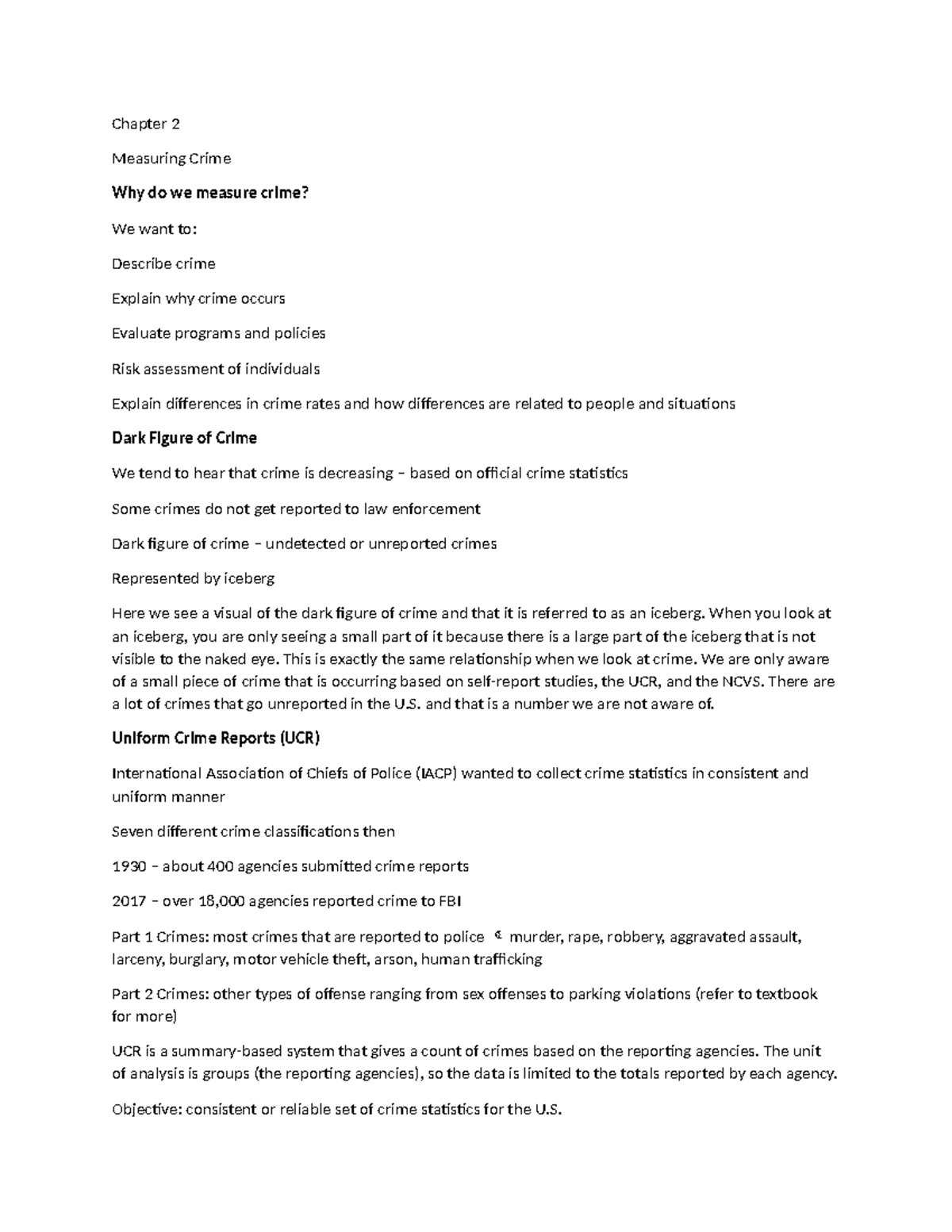 Chapter 2 Criminology - Class notes - Chapter 2 Measuring Crime Why do ...