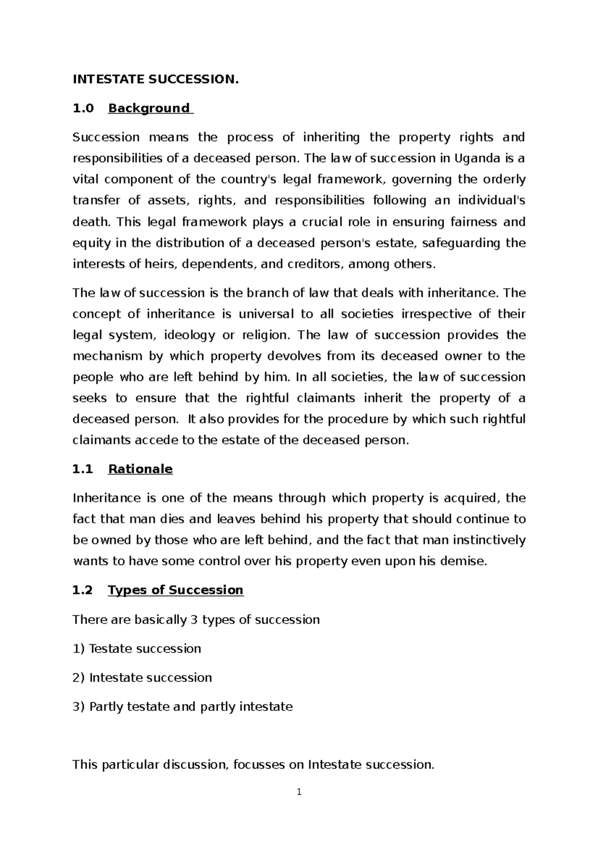 Intestate Succession - INTESTATE SUCCESSION. 1 Background Succession ...