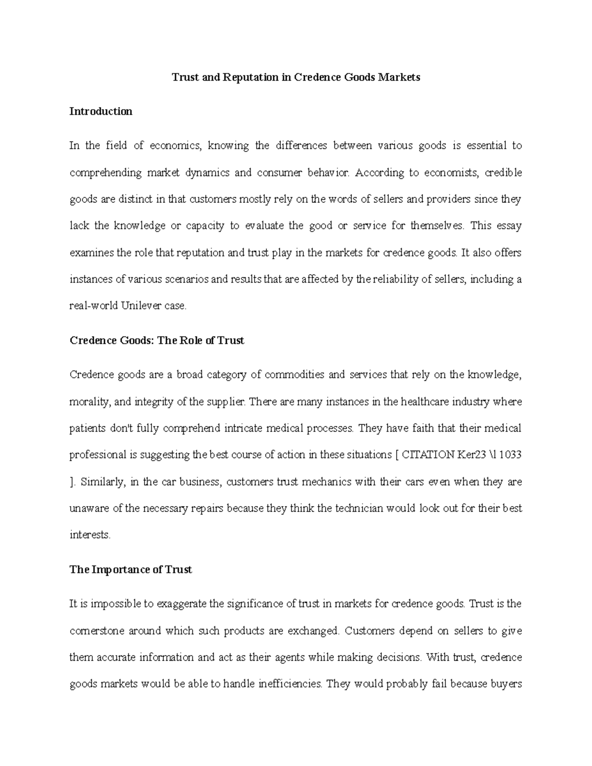 Trust and Reputation in Credence Goods Markets - Trust and Reputation ...