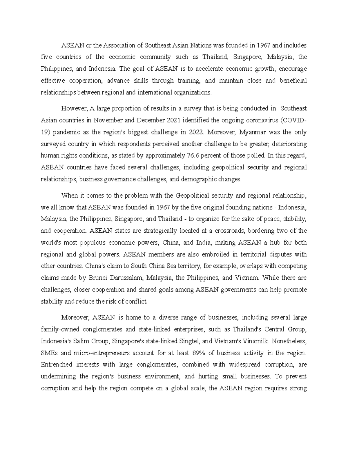 Reflection Paper - ASEAN or the Association of Southeast Asian Nations ...