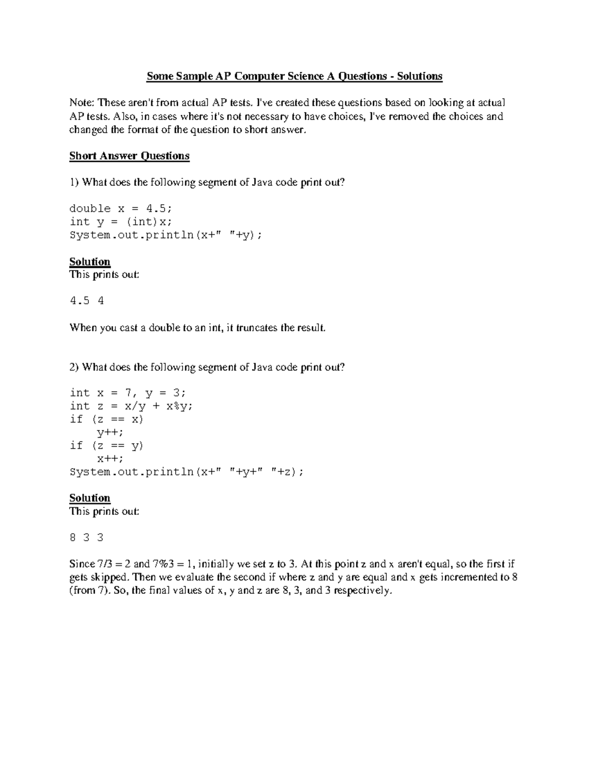 Sample APQs-Up To Loops-Sol - Some Sample AP Computer Science A ...