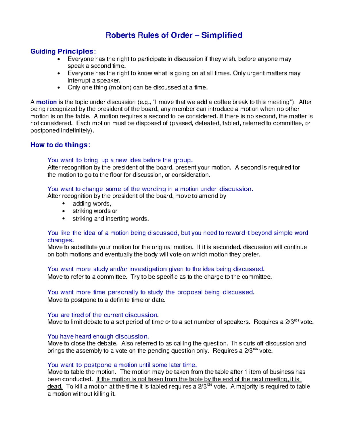 Roberts rules simplified - Roberts Rules of Order – Simplified Guiding ...