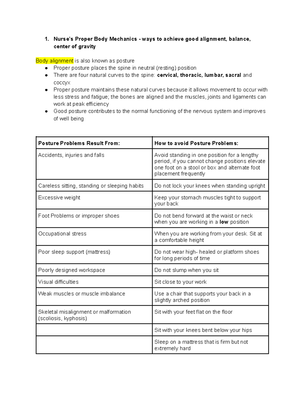Activity and exercise study guide - Nurse’s Proper Body Mechanics ...