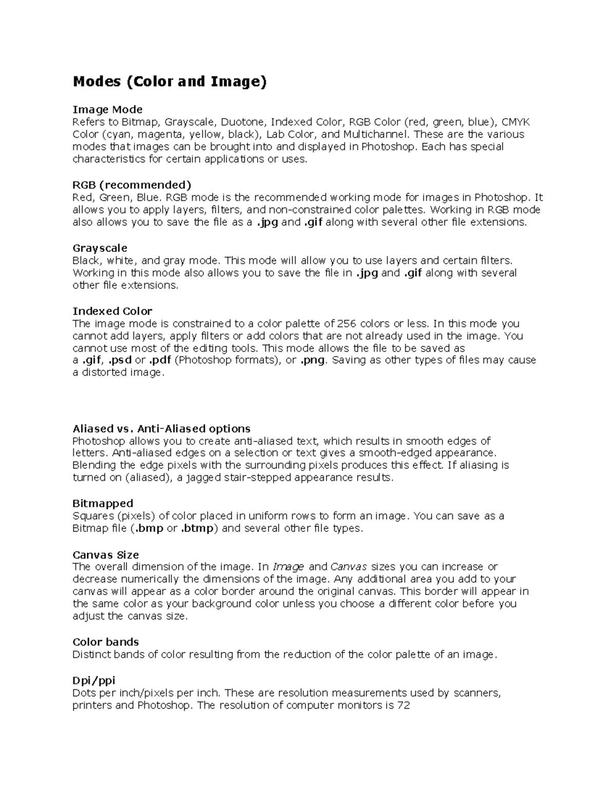 Computer graphics 1 - Modes (Color and Image) Image Mode Refers to ...