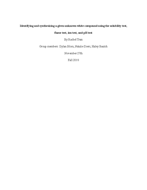 Unknown White Compound Lab Report - Unknown White Compound Identifying ...