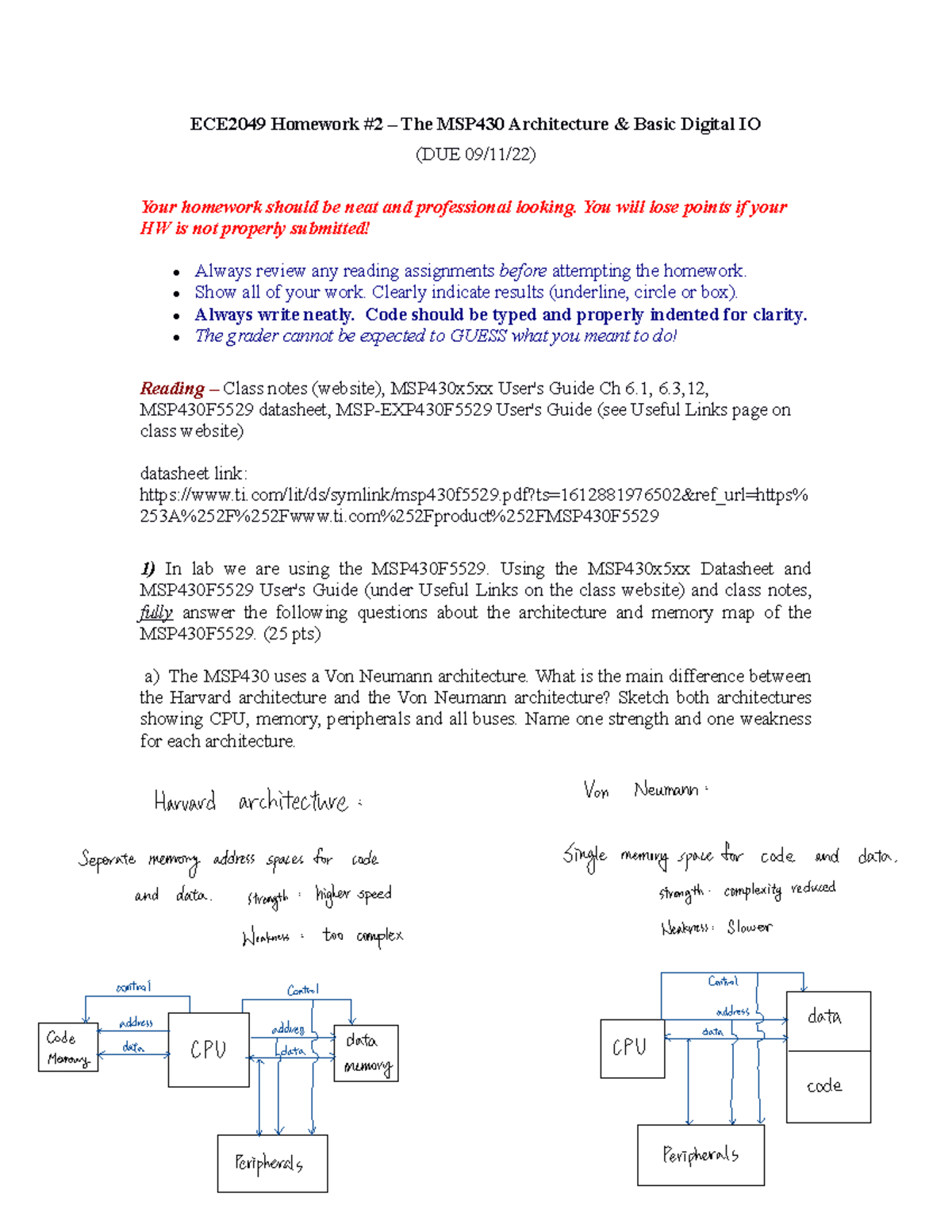 Hw2 A22 - Professor Shahin Tajik - ECE2049 Homework #2 – The MSP430 ...