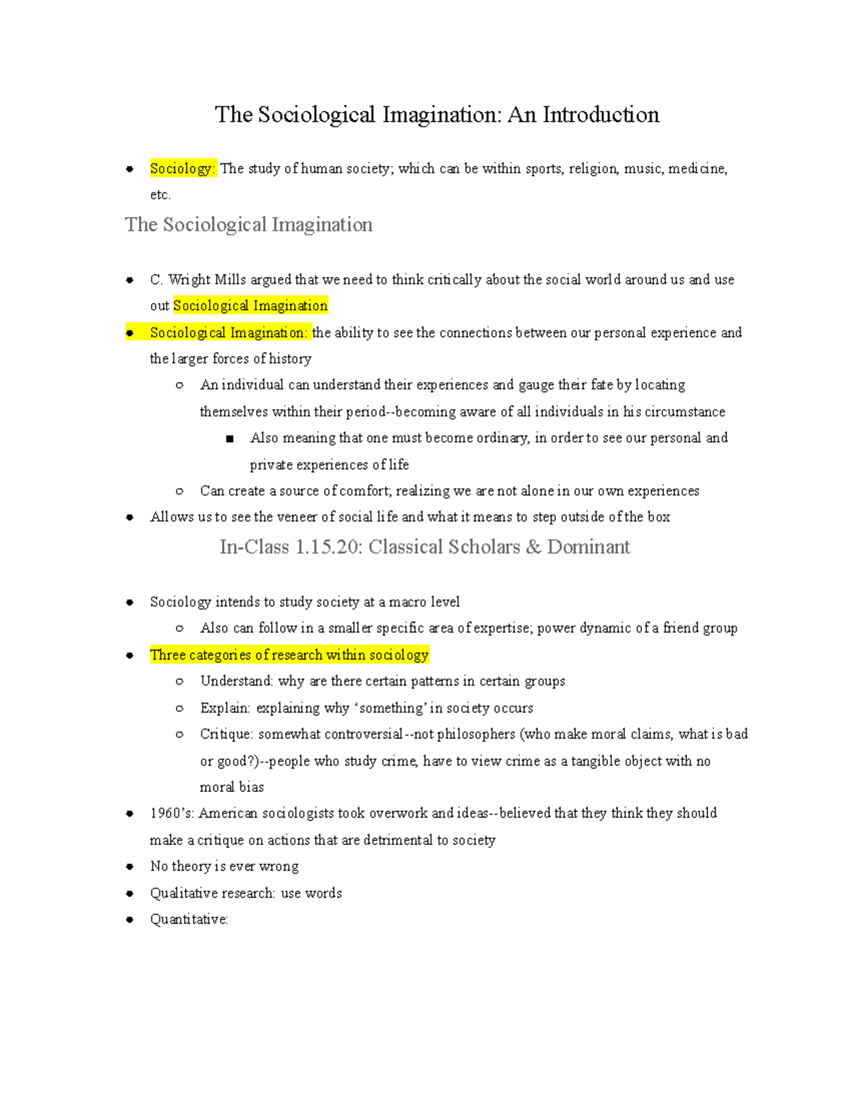 CH 1 SOCI - lecture notes - The Sociological Imagination: An ...
