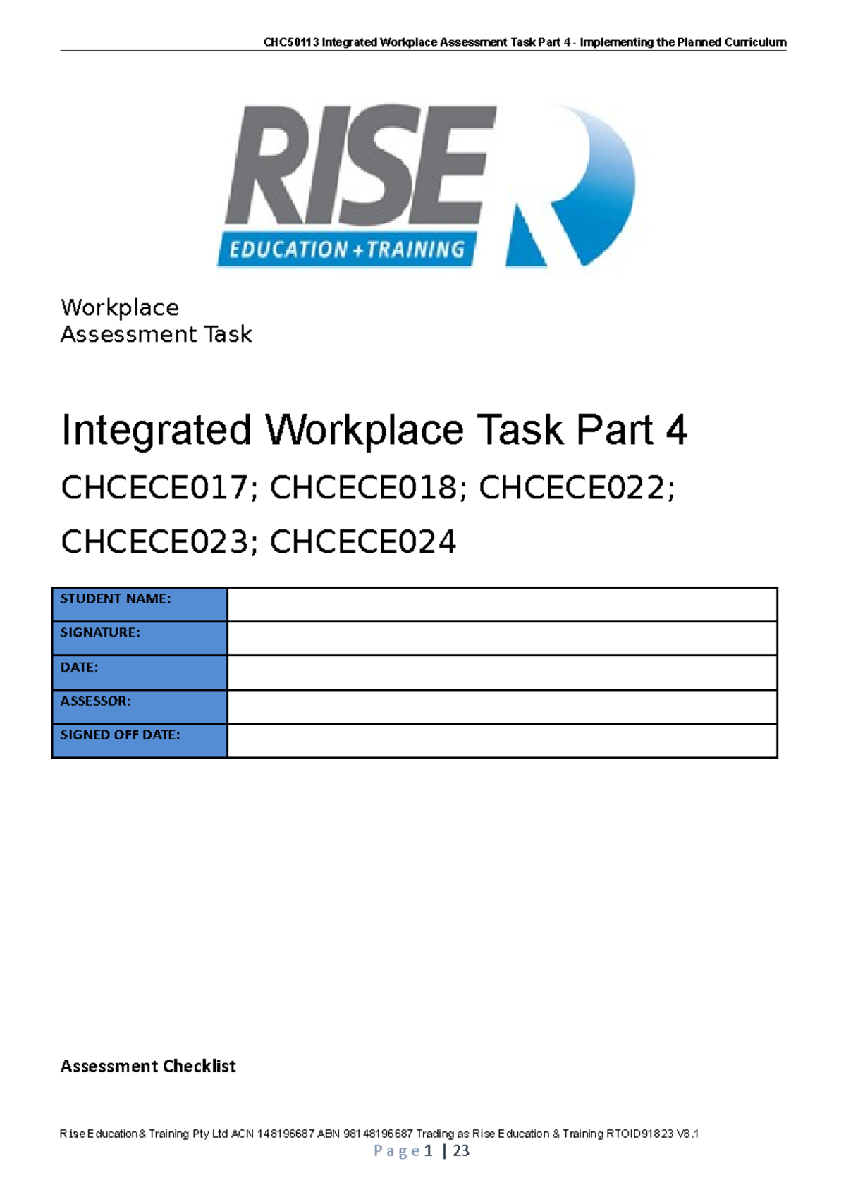 Integrated Workplace Task Part 4 4ed v8 - Workplace Assessment Task ...