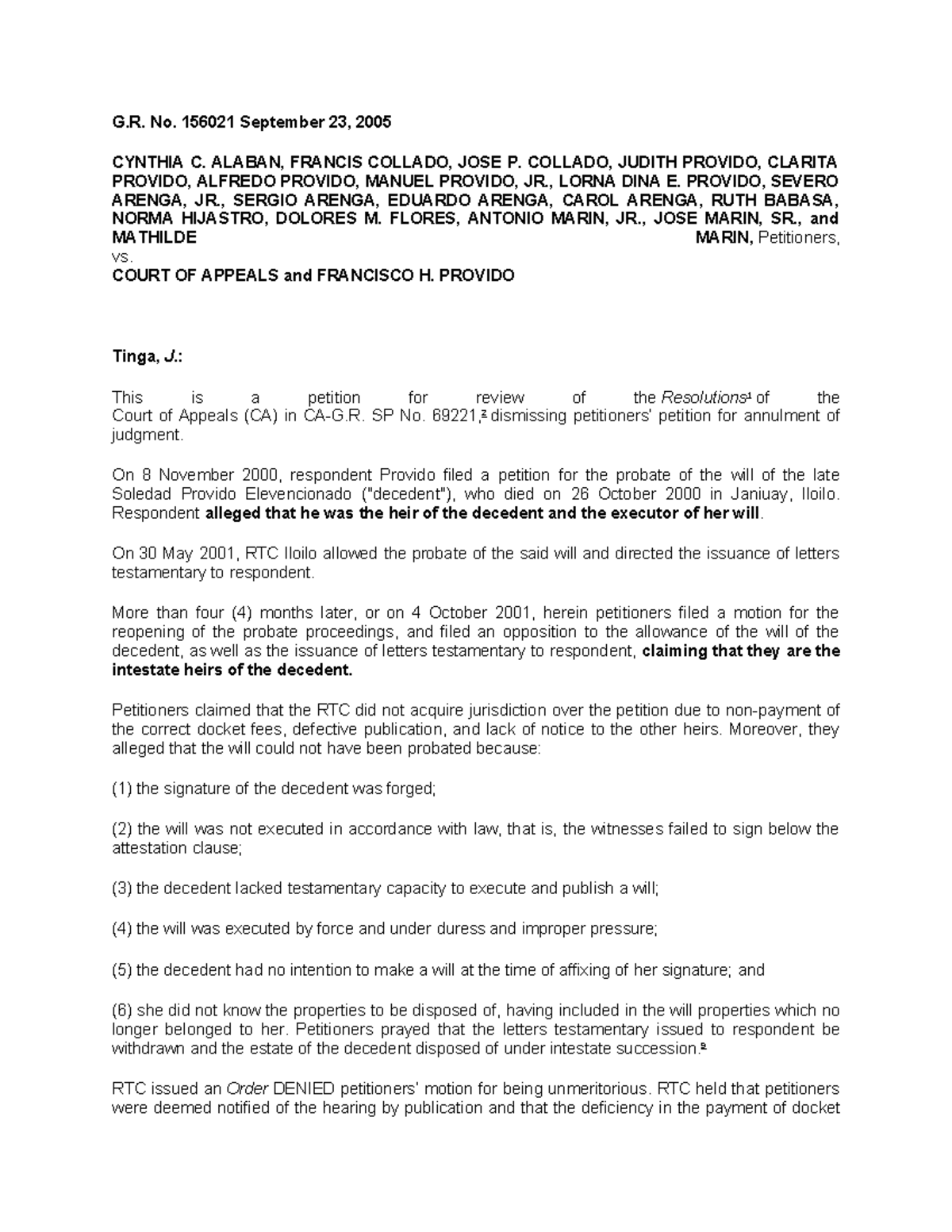 Alaba v. CA - G. No. 156021 September 23, 2005 CYNTHIA C. ALABAN ...