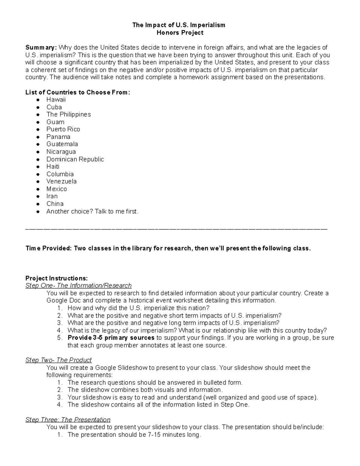 Benjamin Hay - Impact of US Imperialism Project - Honors - The Impact ...