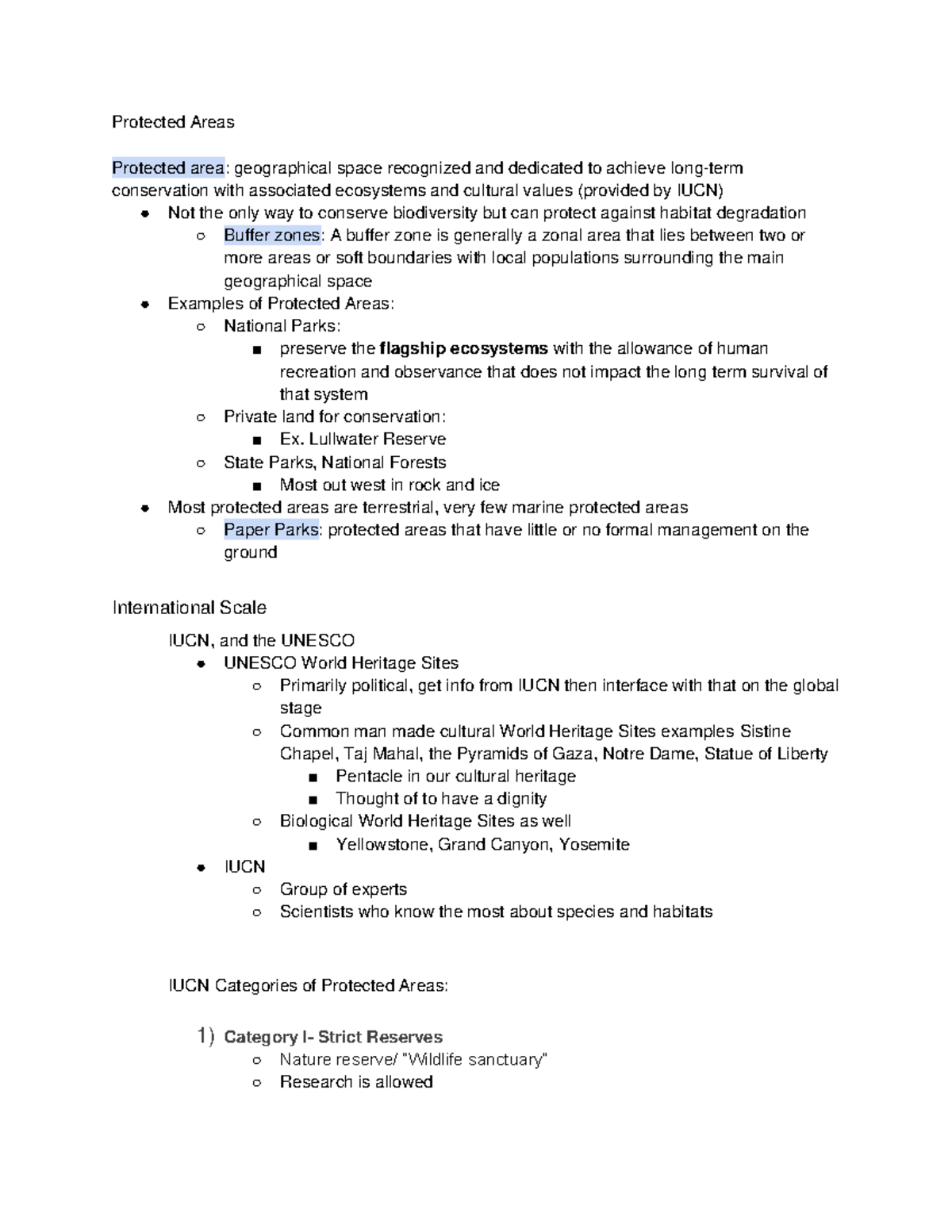 Protected Areas - Lecture notes - Protected Areas Protected area ...