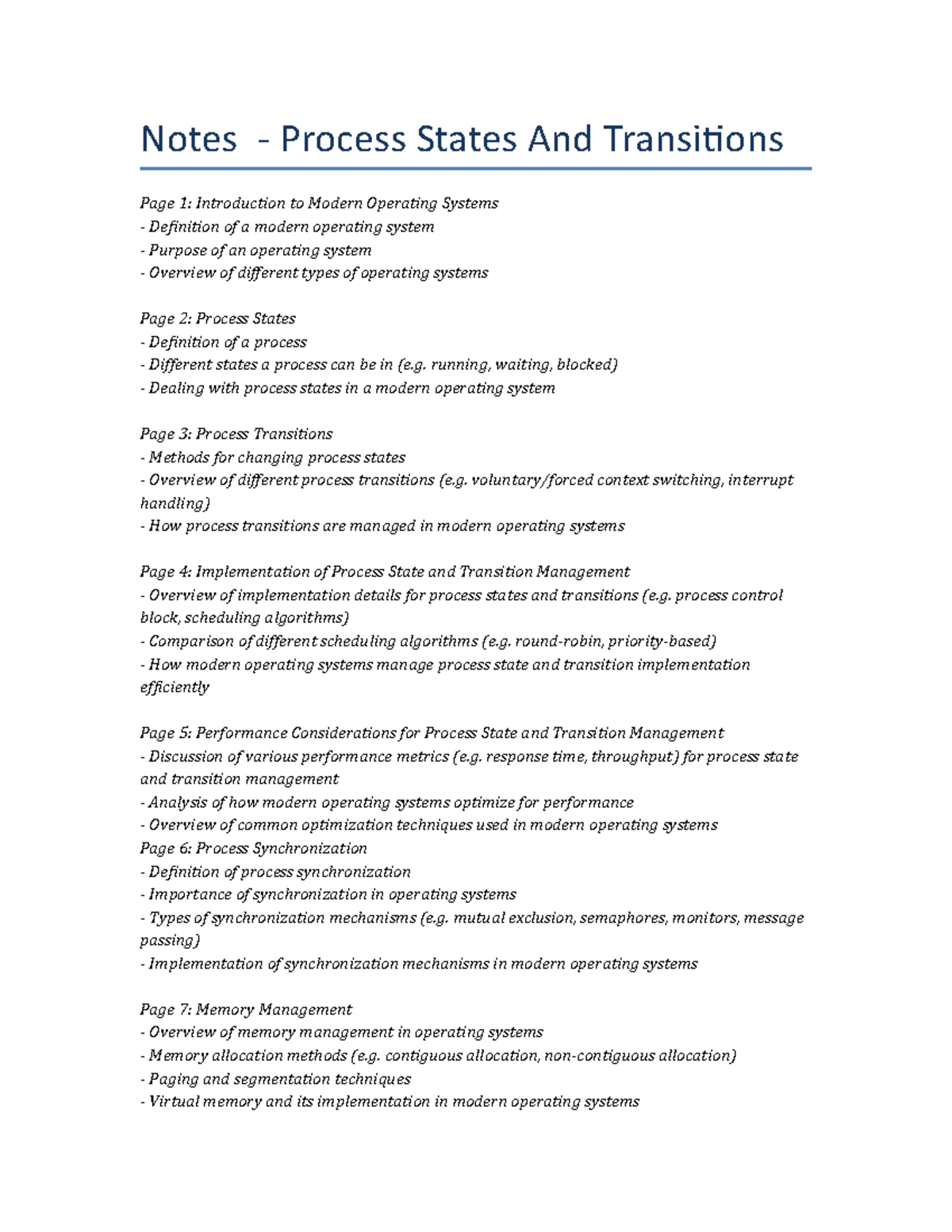 Lecture notes - Process States And Transitions - Notes - Process States ...